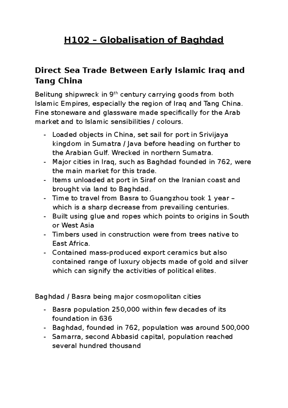 H102 - Globalisation of Baghdad - H102 – Globalisation of Baghdad Direct Sea Trade Between Early ...