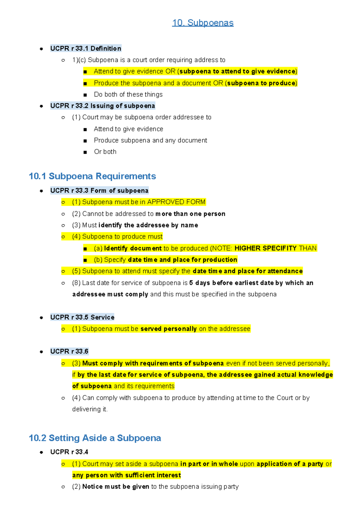 10. Subpoena and Affidavit - 10. Subpoenas UCPR r 33 Definition 1)(c ...
