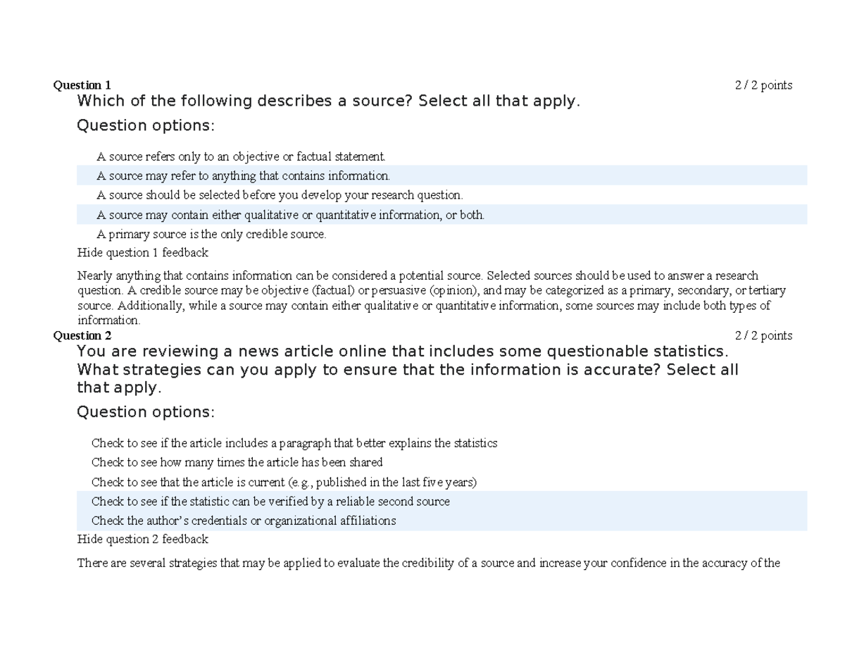 3-3 Knowledge Check - Question 1 2 / 2 points Which of the following describes a source? Select ...