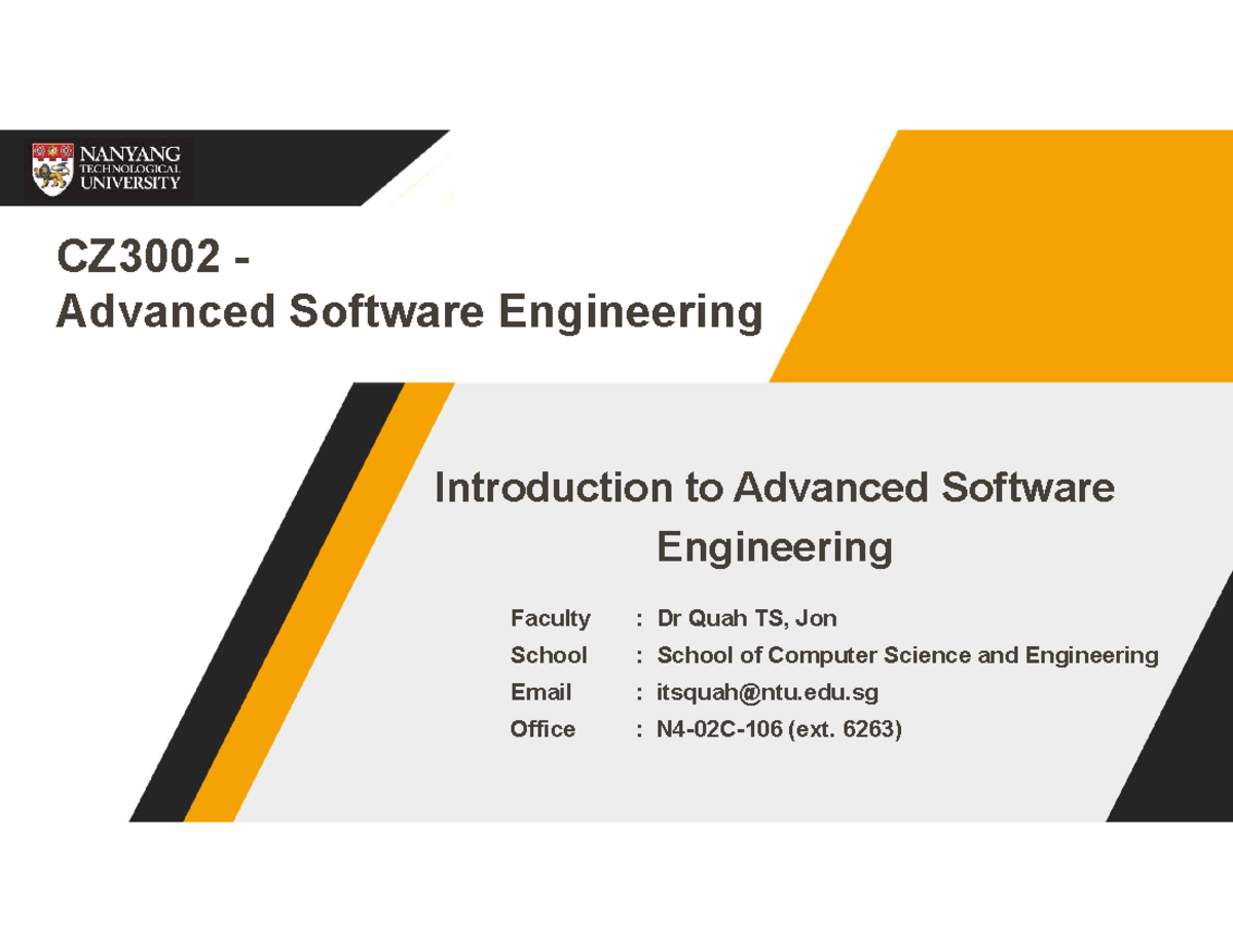 01 Intro to ASE - CZ3002 - Advanced Software Engineering Introduction ...