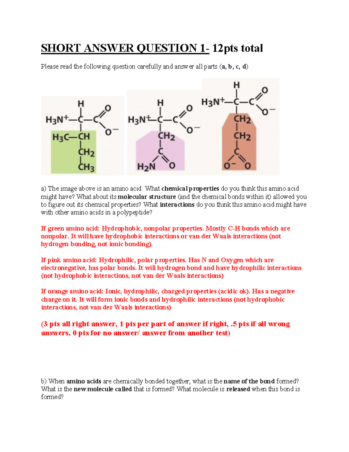 Exam 1 KEY - UNIV 100 - SHORT ANSWER QUESTION 1- 12pts total Please ...