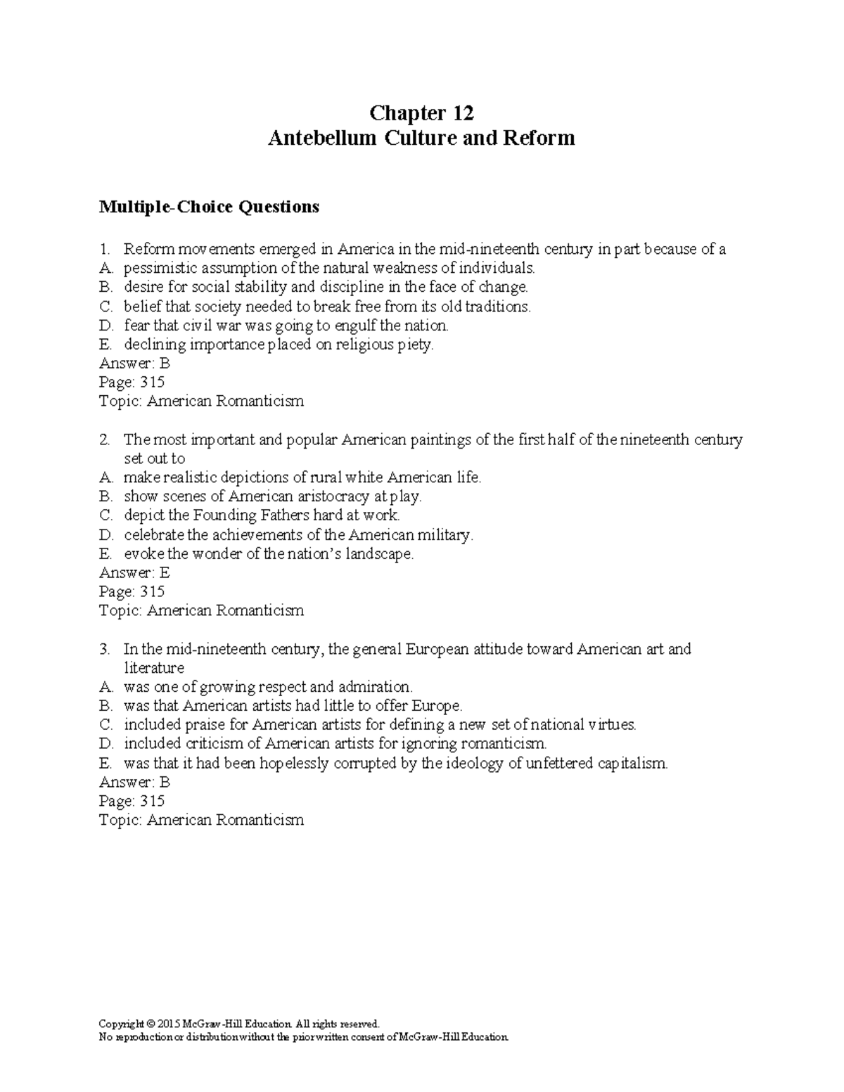 Brinkley 15 tb ch12 - question - Chapter 12 Antebellum Culture and ...