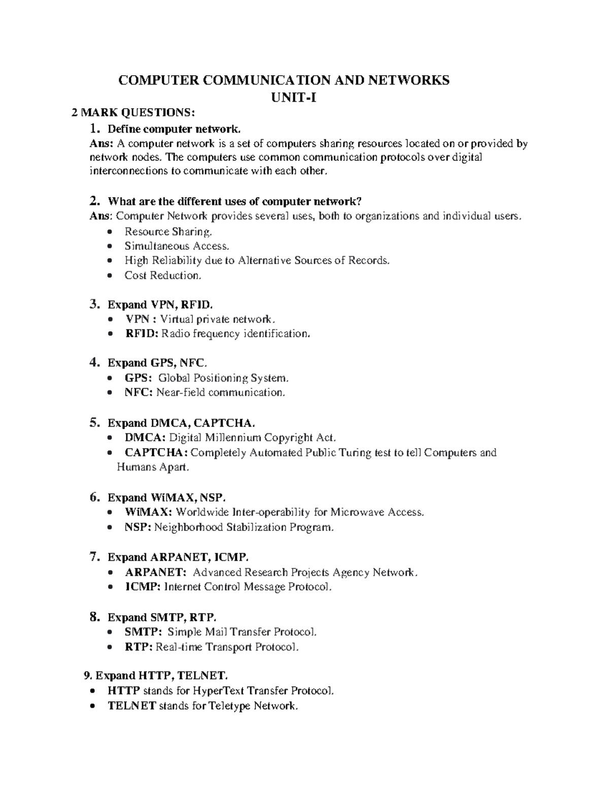 CCN - I UNIT - It’s a notes of first unit - COMPUTER COMMUNICATION AND ...