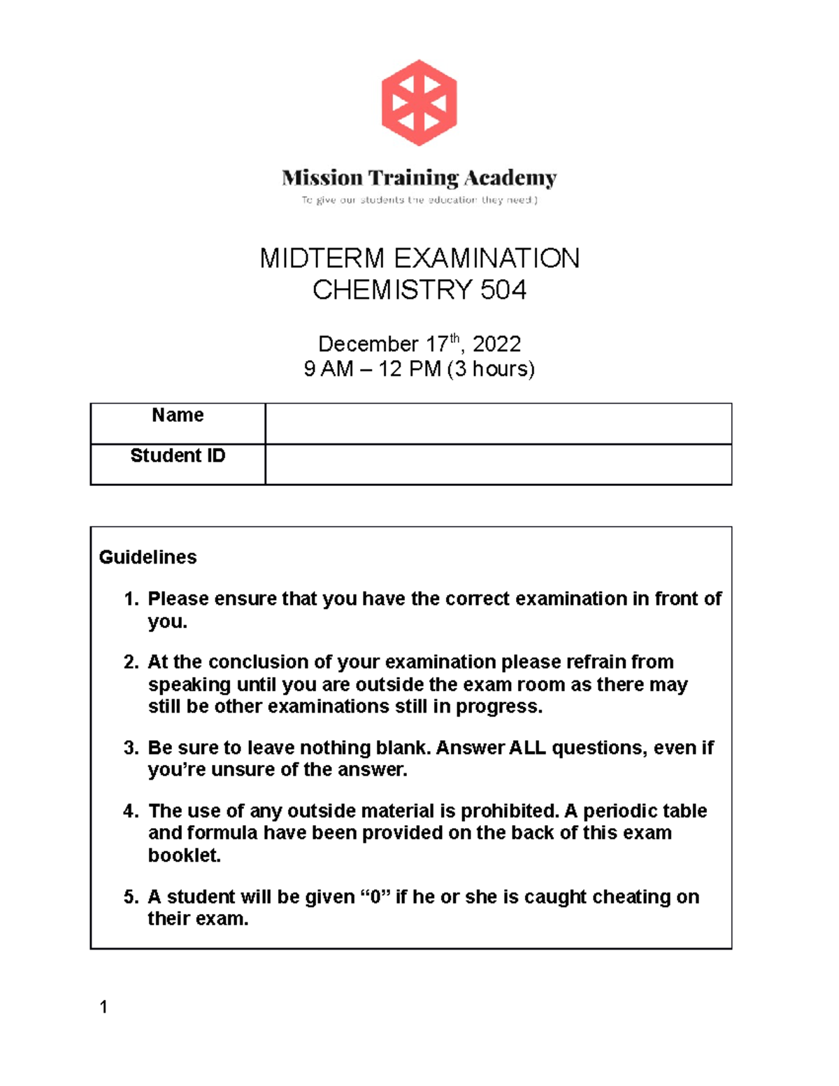 CHEM504 Midterm Examination Modified - MIDTERM EXAMINATION CHEMISTRY ...