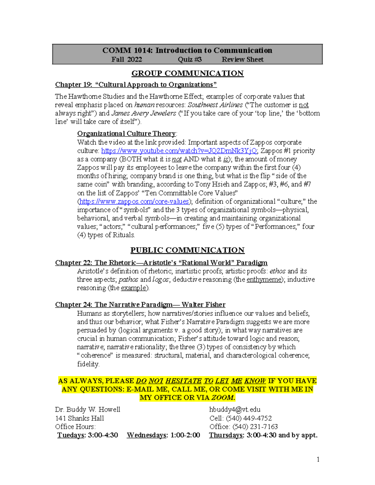 Quiz #3 Review Sheet (F22) - Tagged - COMM 1014: Introduction to Communication Fall 2022 Quiz #3 ...