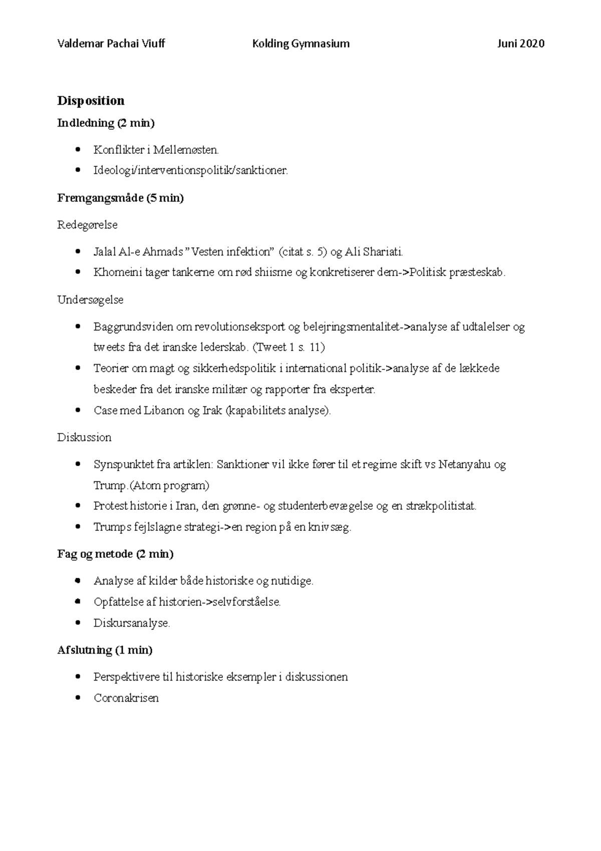 Disposition Juni 2020 - Foredragsnoter 10 - Samfundsfag - Studocu