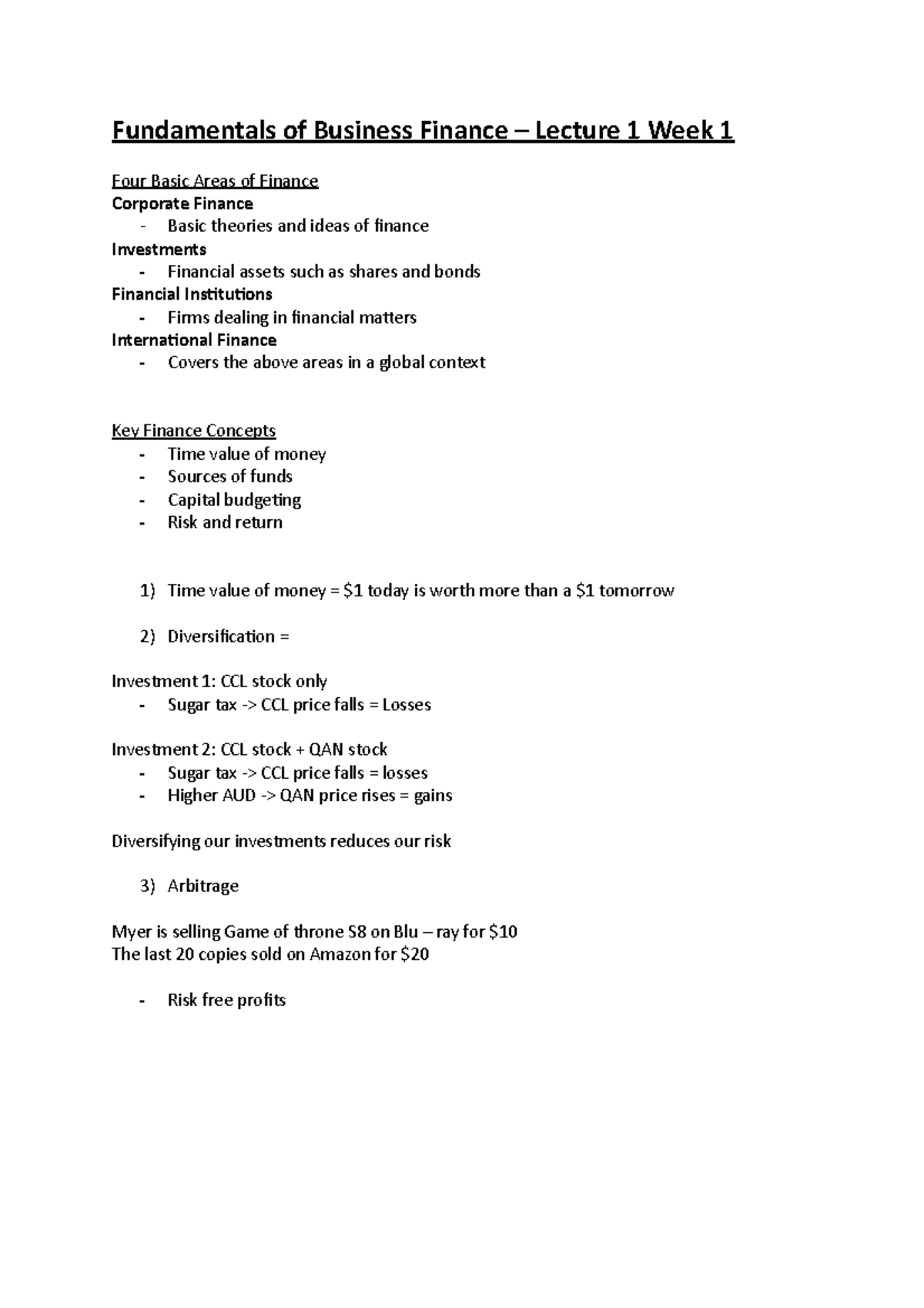 Fundamentals Of Business Finance Lecture 0 Week 1 Fundamentals Of Business Finance Lecture
