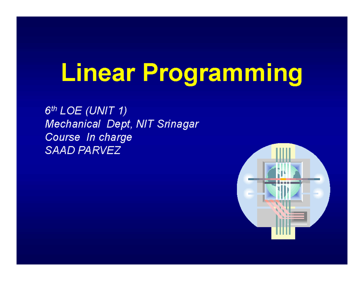 Mec 604 Linear Progrmming Unit I Linear Programminglinear Programminglinear Programminglinear
