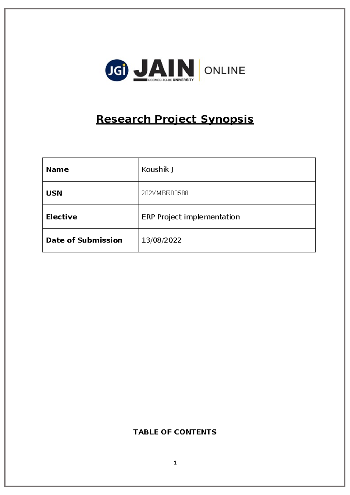 Research Project Synopsis - - Studocu