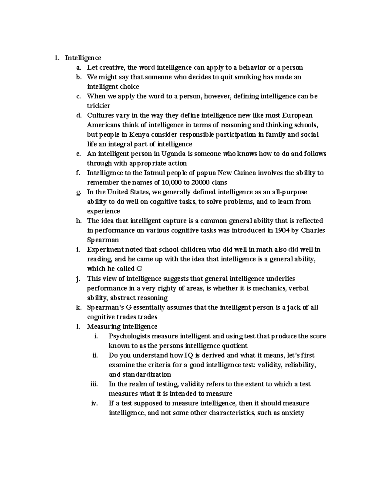 Introduction to psychology notes 23 - Intelligence a. Let creative, the ...