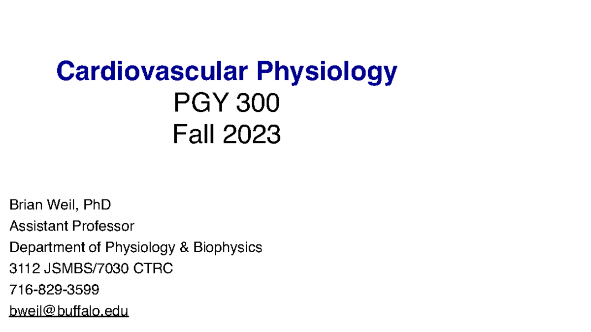 1 PGY300 CV Physiology - Fall 2023 - Lecture 1 - Student ...