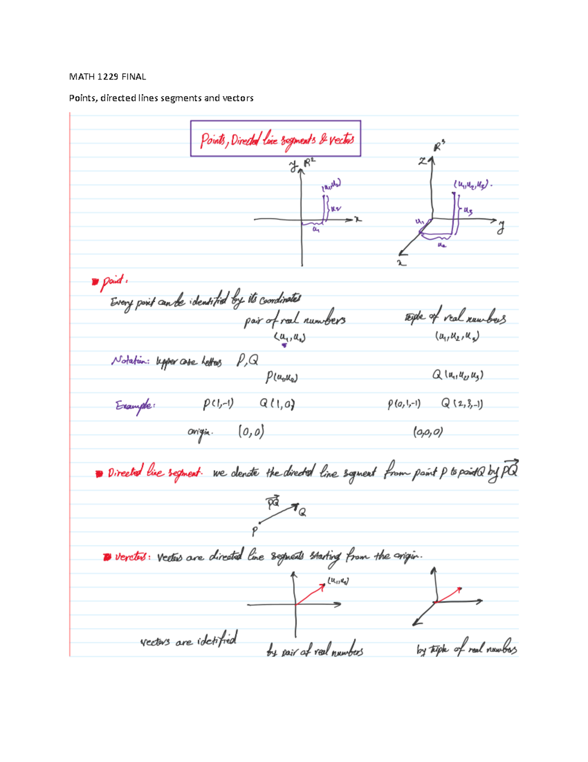 Math 1229 final 2021 - 1229 - MATH 1229 FINAL Points, directed lines ...
