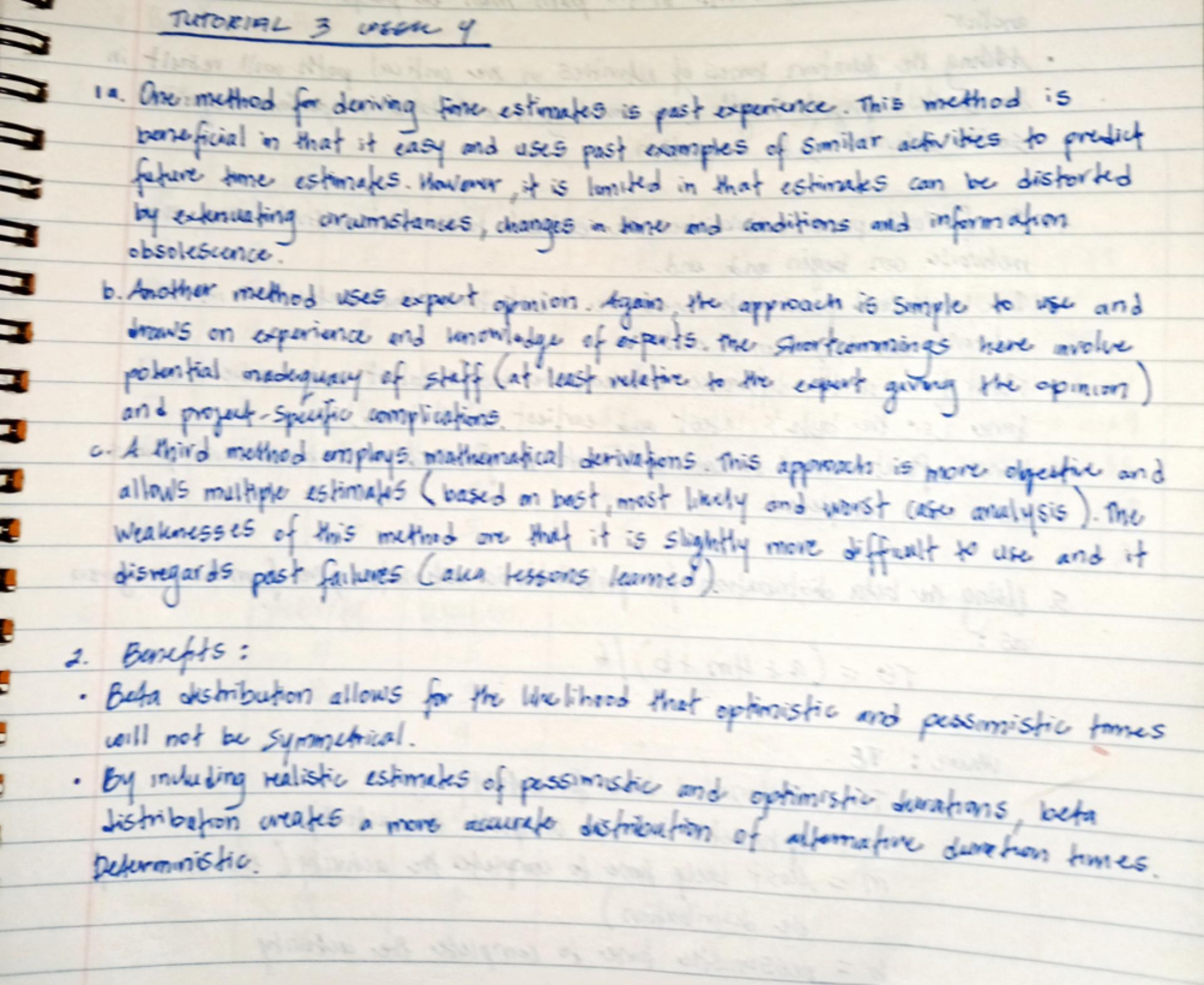 Week 5 (Tutorial 4) - TUTORIAL 3 ween 4 Take there 1a. One method for ...