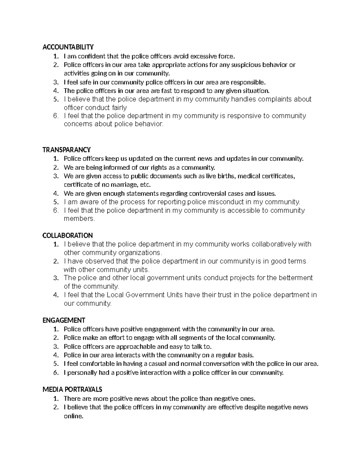 Research q - ACCOUNTABILITY I am confident that the police officers ...