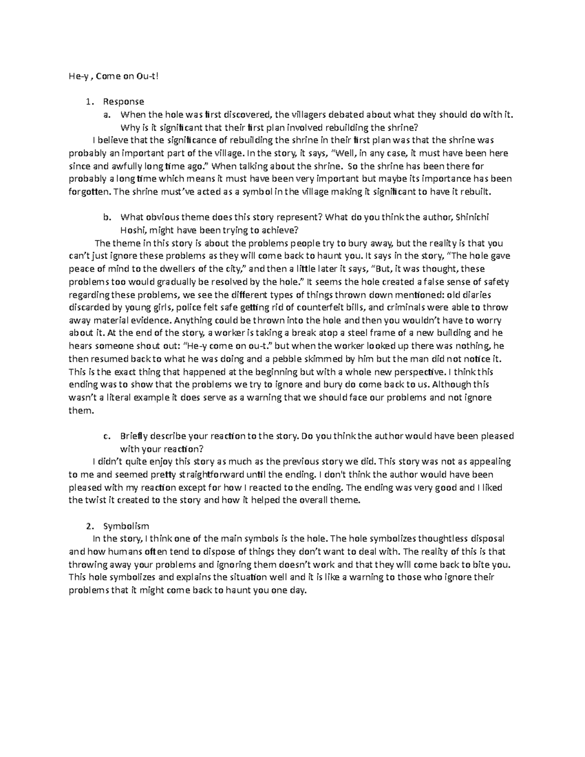 Hey come on out - English - He-y , Come on Ou-t! Response a. When the ...