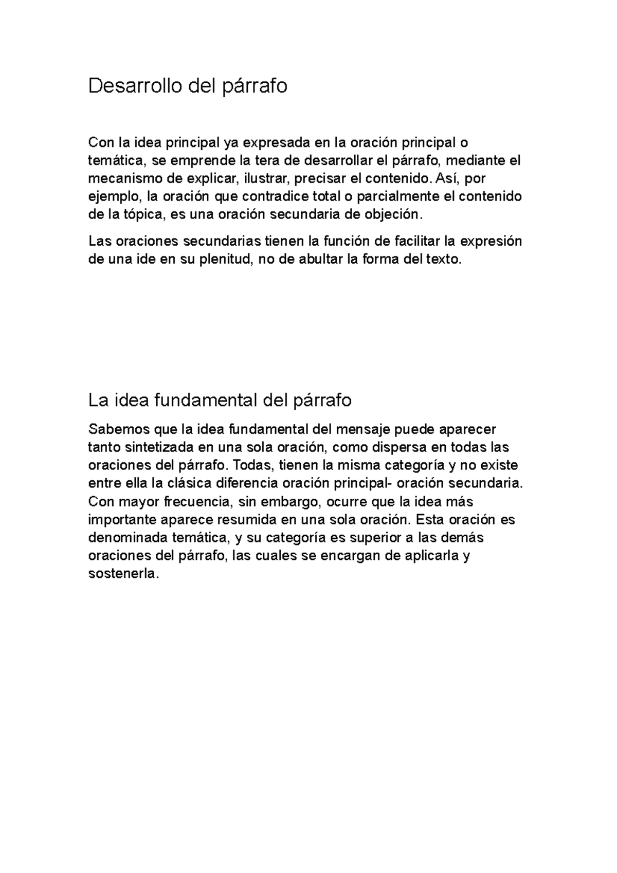 Desarrollo del párrafo - Desarrollo del párrafo Con la idea principal ...