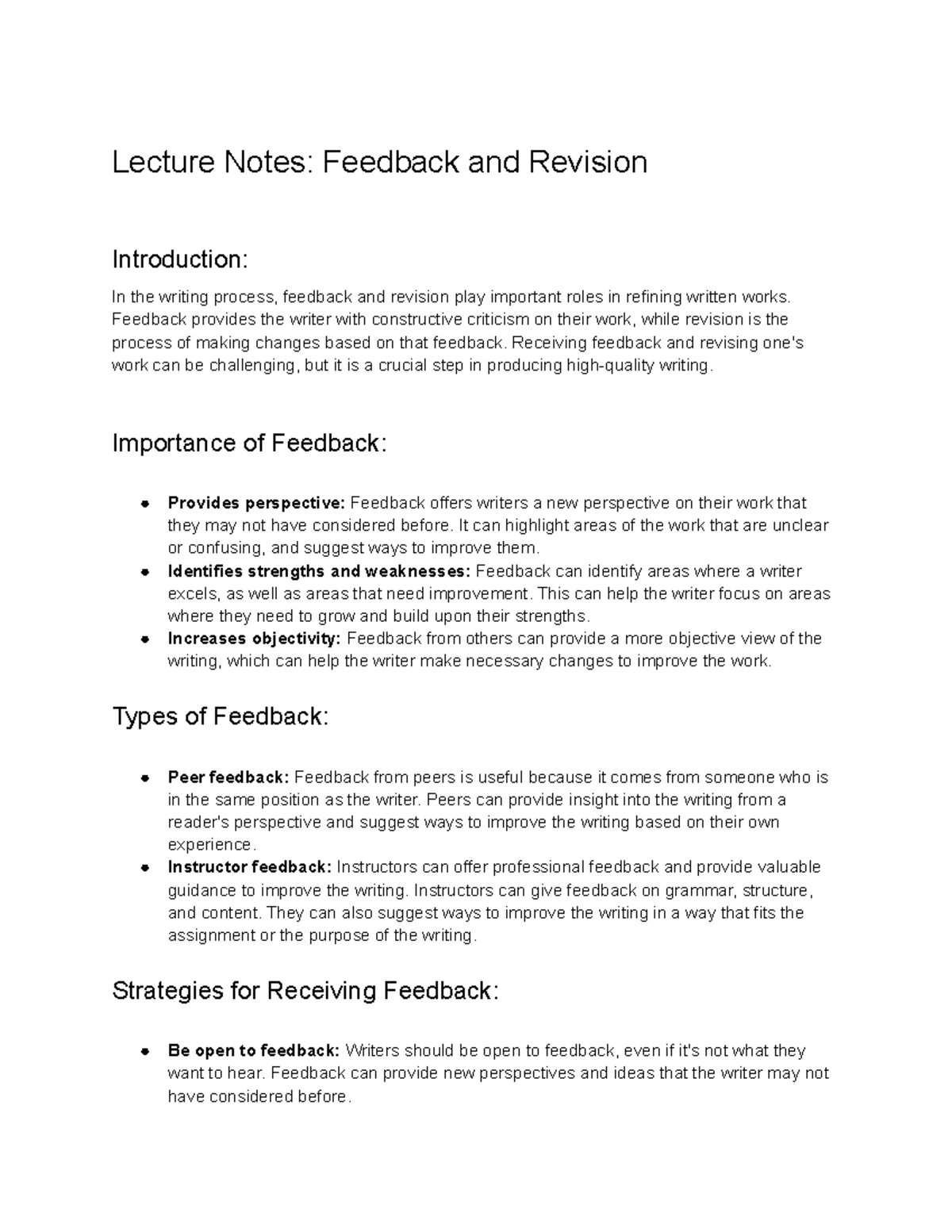 Advanced Foundations of College English (EGL-0090) Lecture 43- Feedback ...