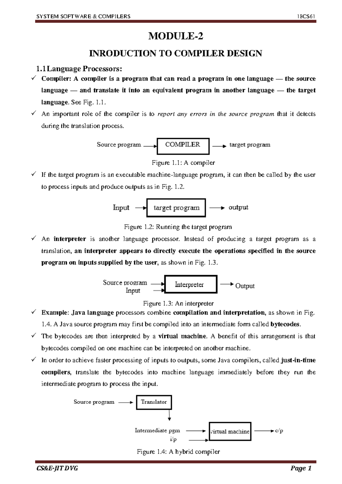 Module 2 - MODULE- INRODUCTION TO COMPILER DESIGN 1 Language Processors ...