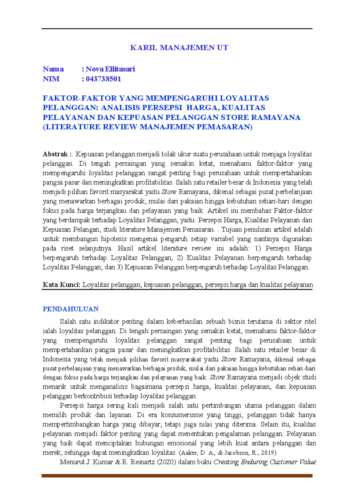 Karil Manajemen Pemasaran Ramayana - KARIL MANAJEMEN UT Nama : Nova ...