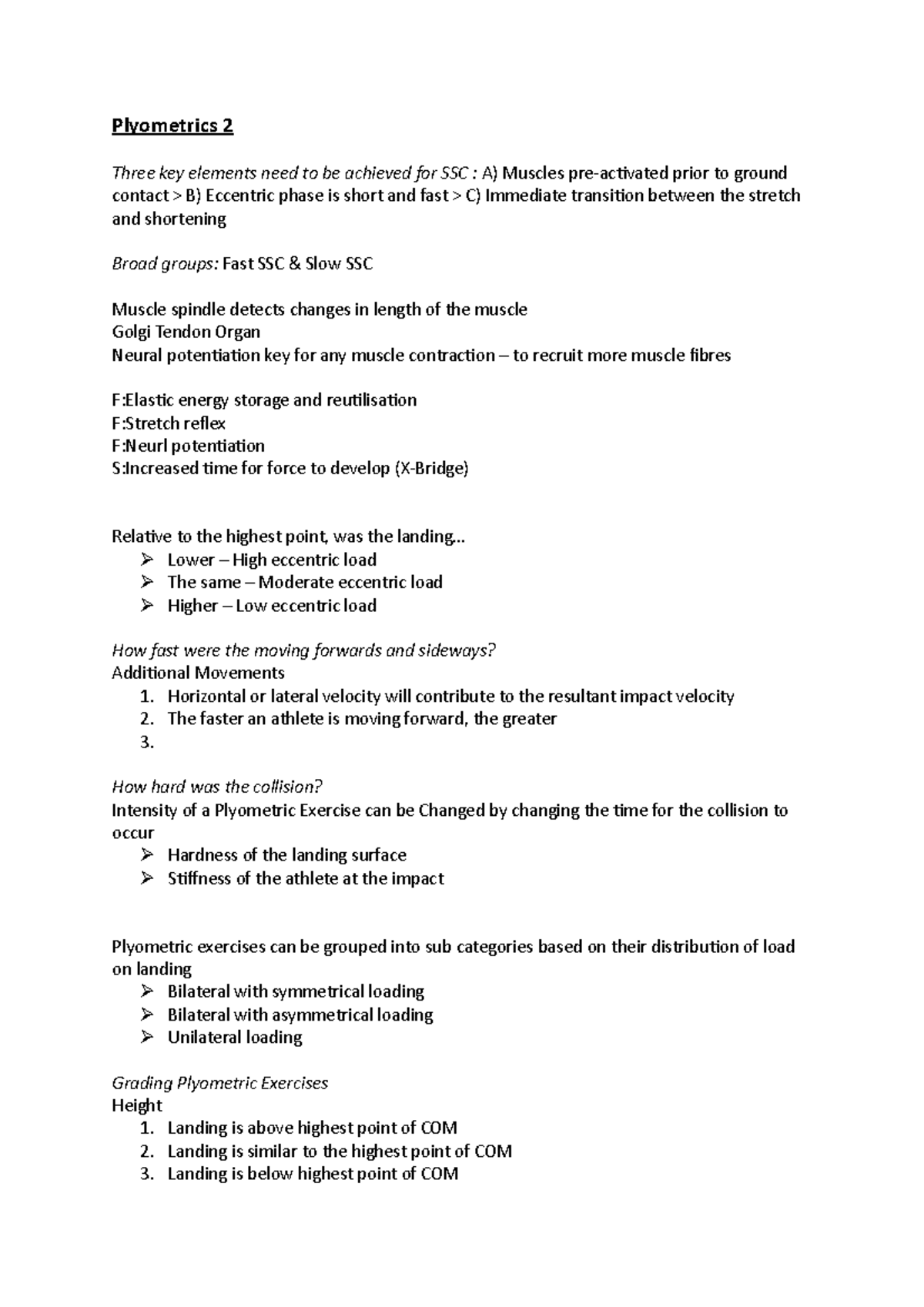 Plyometrics 2 - .. Lower – High eccentric load The same – Moderate ...