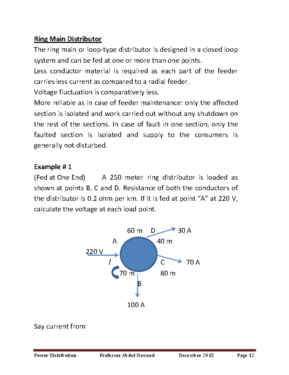 Power Distribution Professor Abdul Hameed - Ring Main Distributor The ...