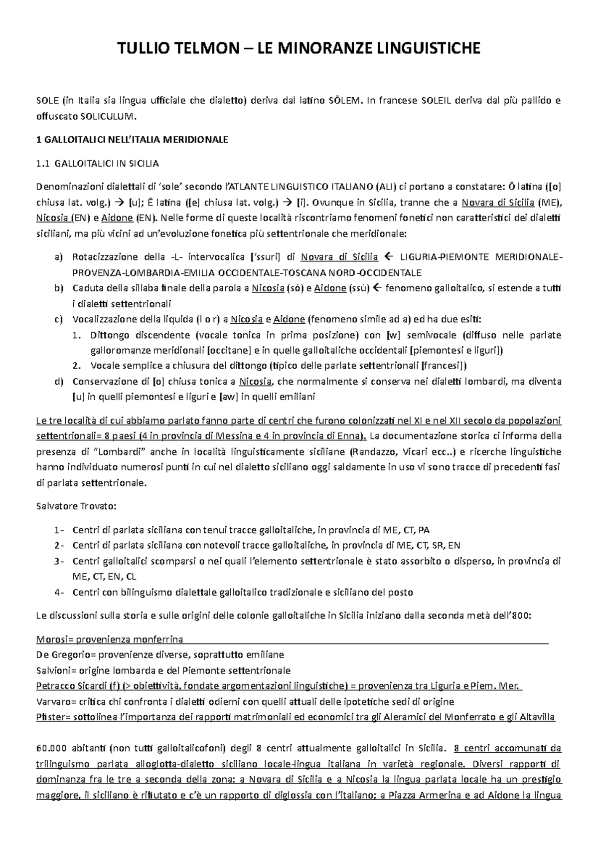 Telmon - riassunto - TULLIO TELMON – LE MINORANZE LINGUISTICHE SOLE (in ...