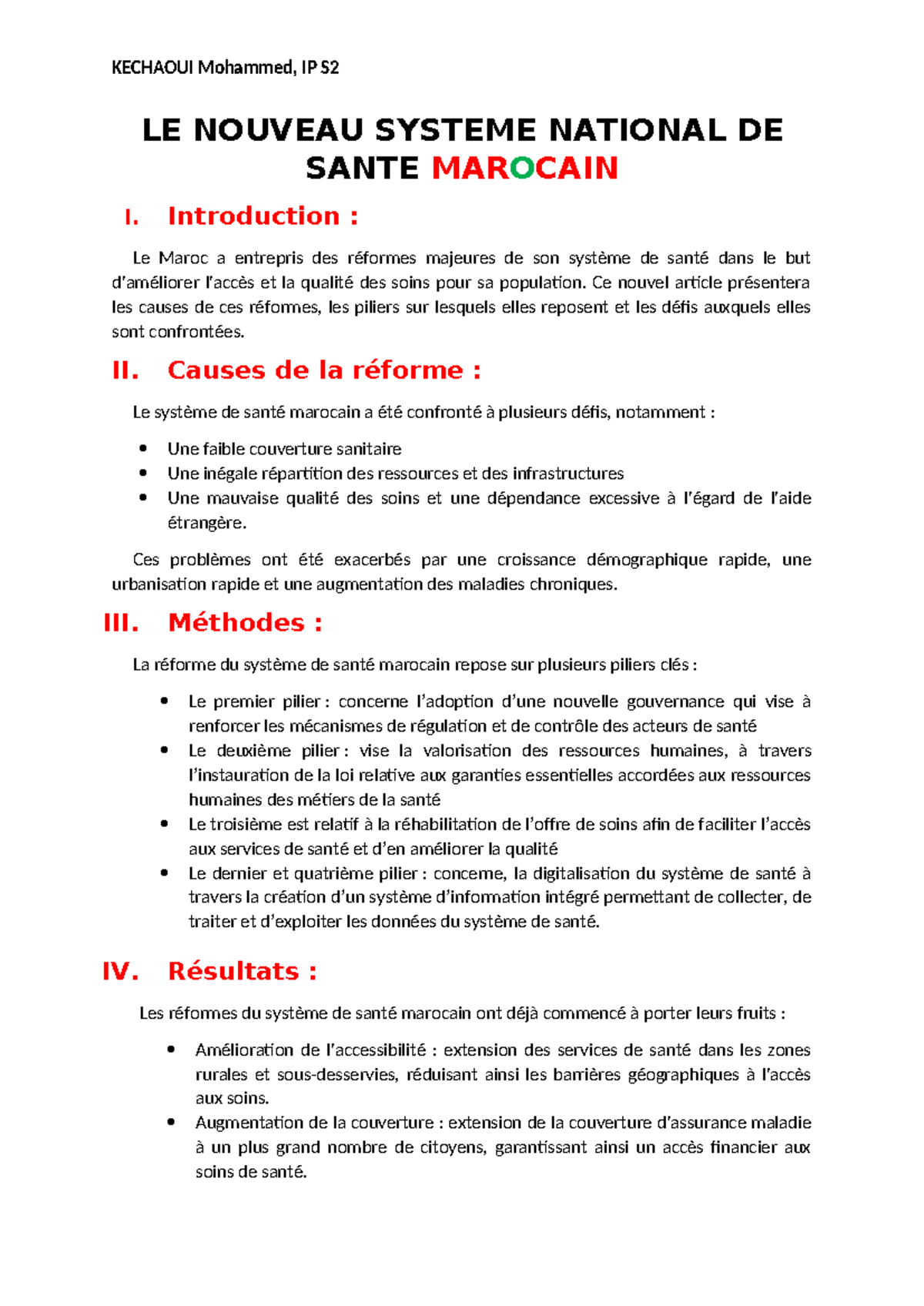 LE Nouveau Systeme National DE Sante Marocain - KECHAOUI Mohammed, IP S LE NOUVEAU SYSTEME ...