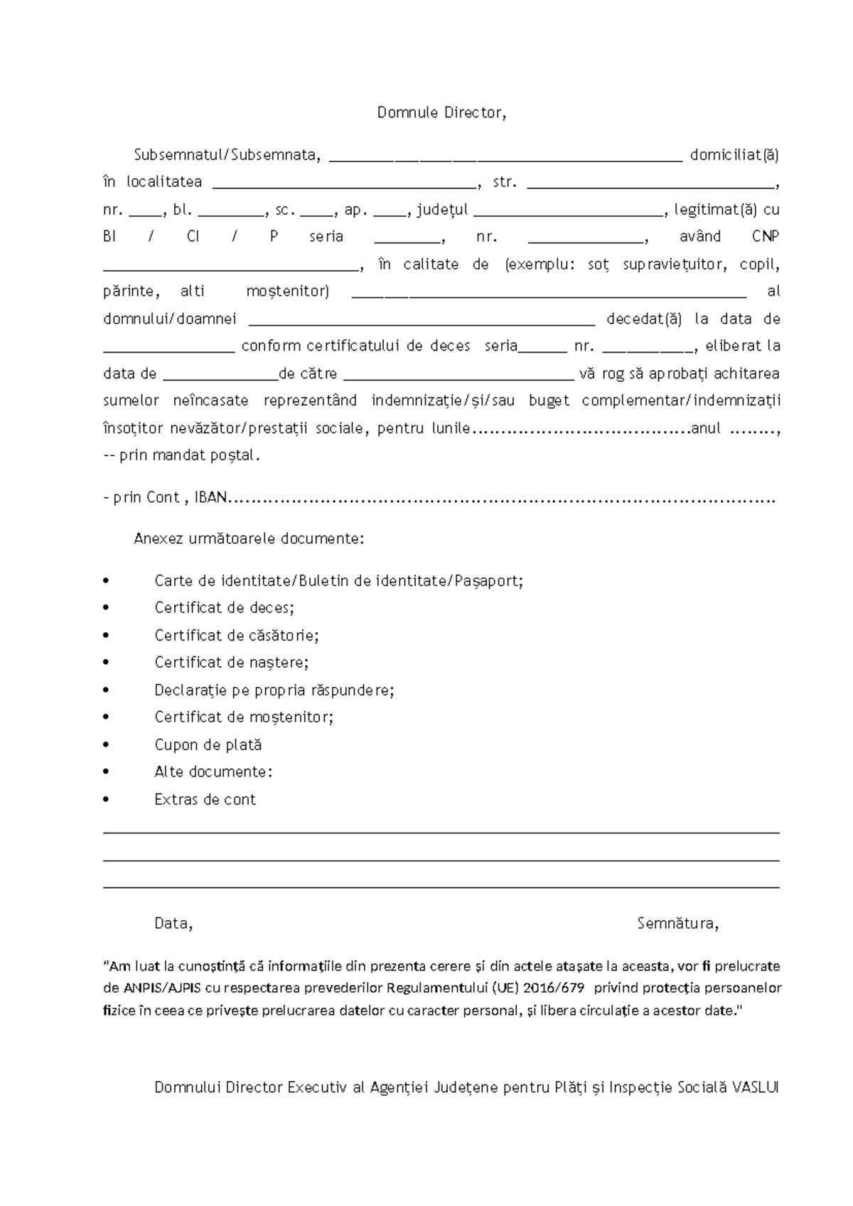 Model Cerere neachitate decedati - Domnule Director, Subsemnatul/Subsemnata, - Studocu