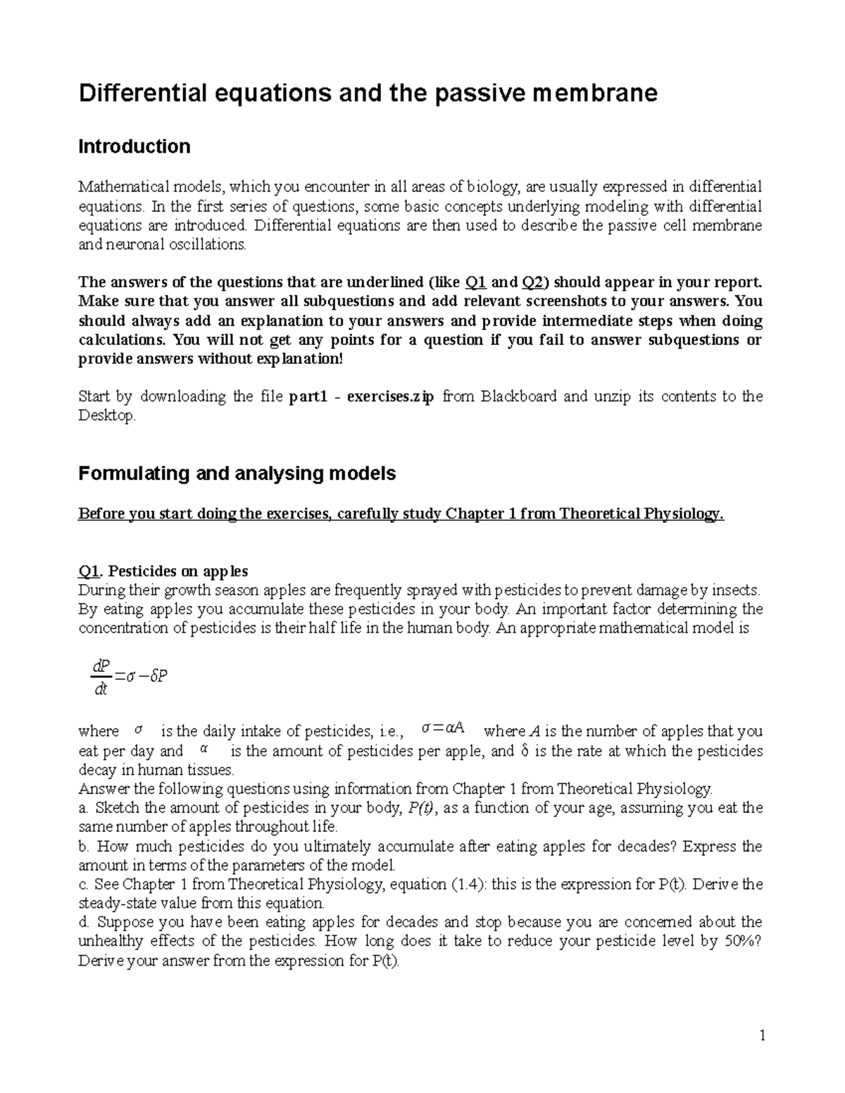 Seminar Assignments - Opdrachten Deel 1 Neuroscience - Differential ...