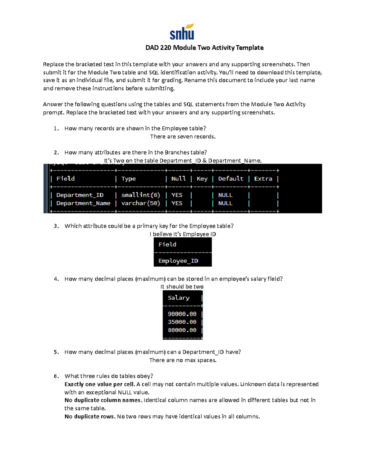 DAD 220 Module Two Activity Template - DAD 220 Module Two Ac琀椀vity Template Replace the ...