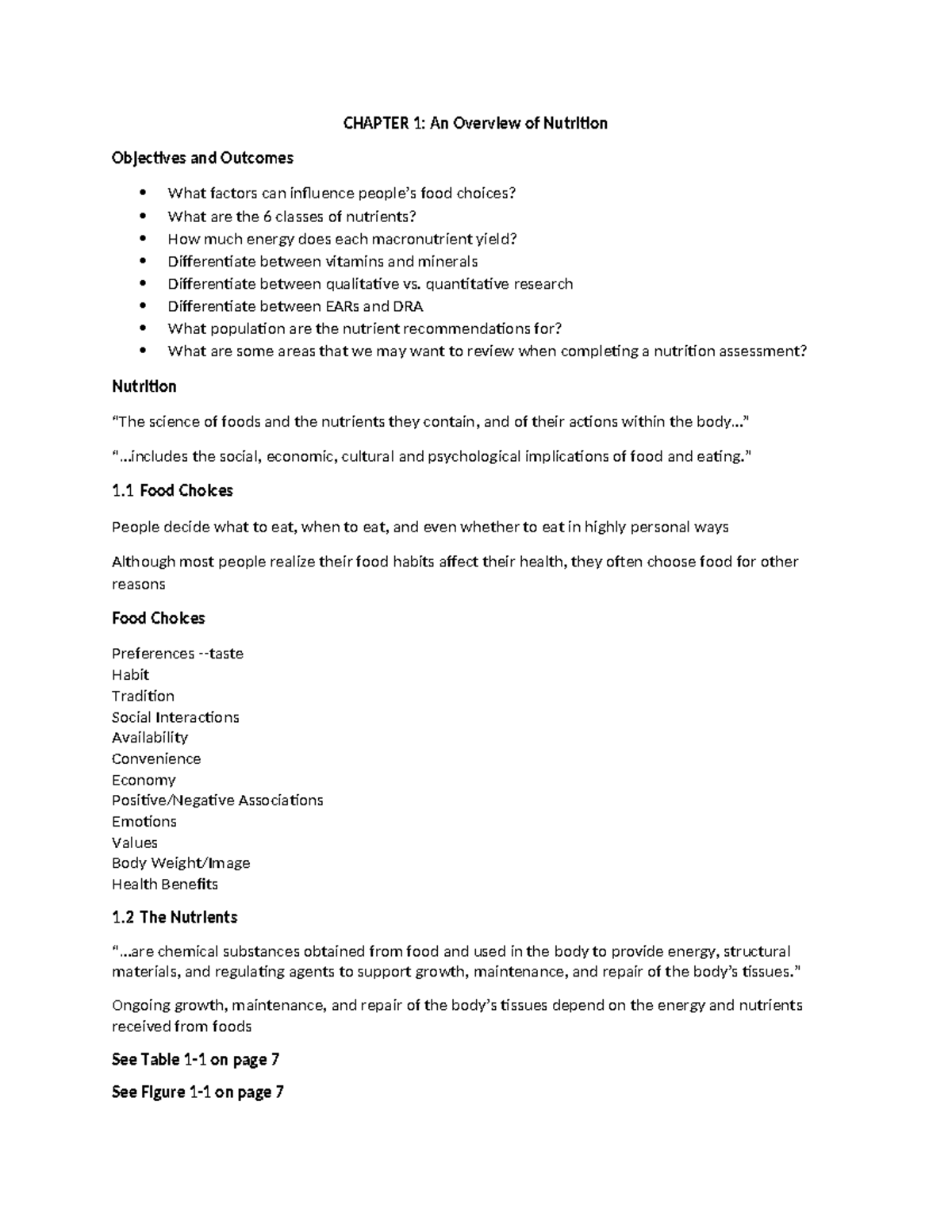 Chapter 1 Student notes 22 - CHAPTER 1: An Overview of Nutrition ...