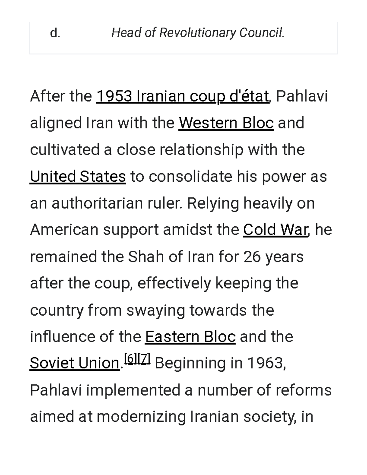 Translation - After the 1953 Iranian coup d'état, Pahlavi aligned Iran ...
