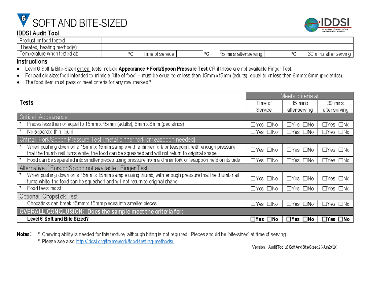 Audit Tool L 6Soft And Bite Sized 26Jun2020 - SOFT AND BITE-SIZED IDDSI ...