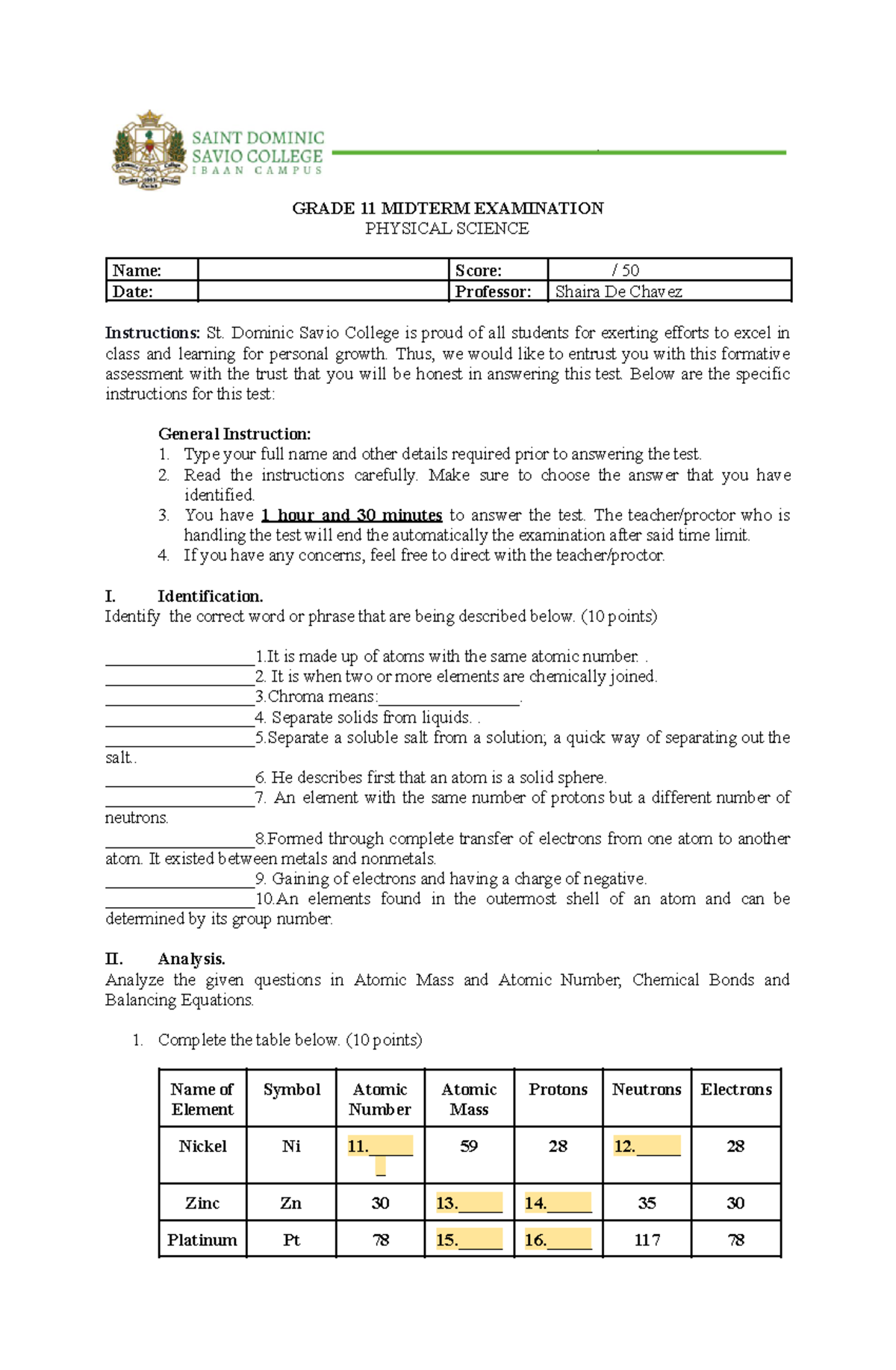 Physical Science - sasxa;kn; - GRADE 11 MIDTERM EXAMINATION PHYSICAL ...