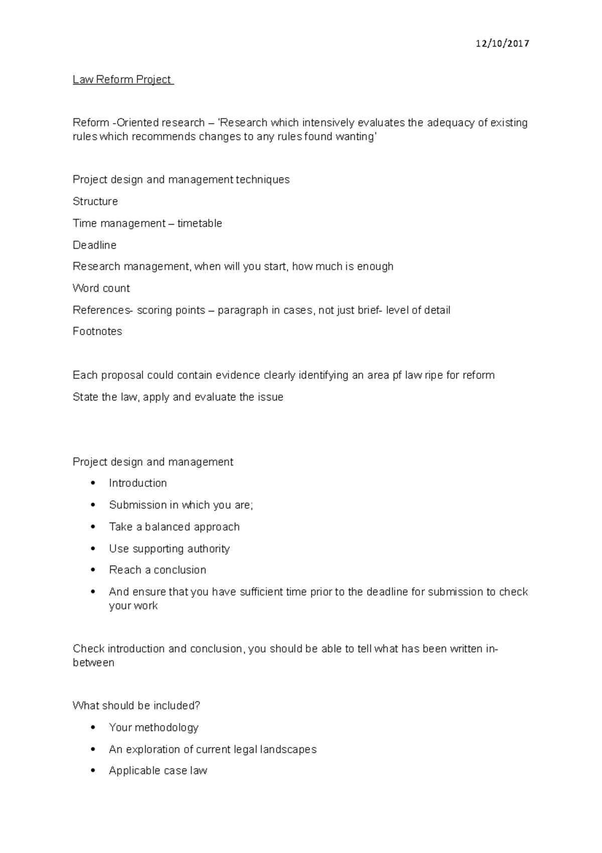 Law Reform Project Lecture 3 - 12/10/ Law Reform Project Reform ...