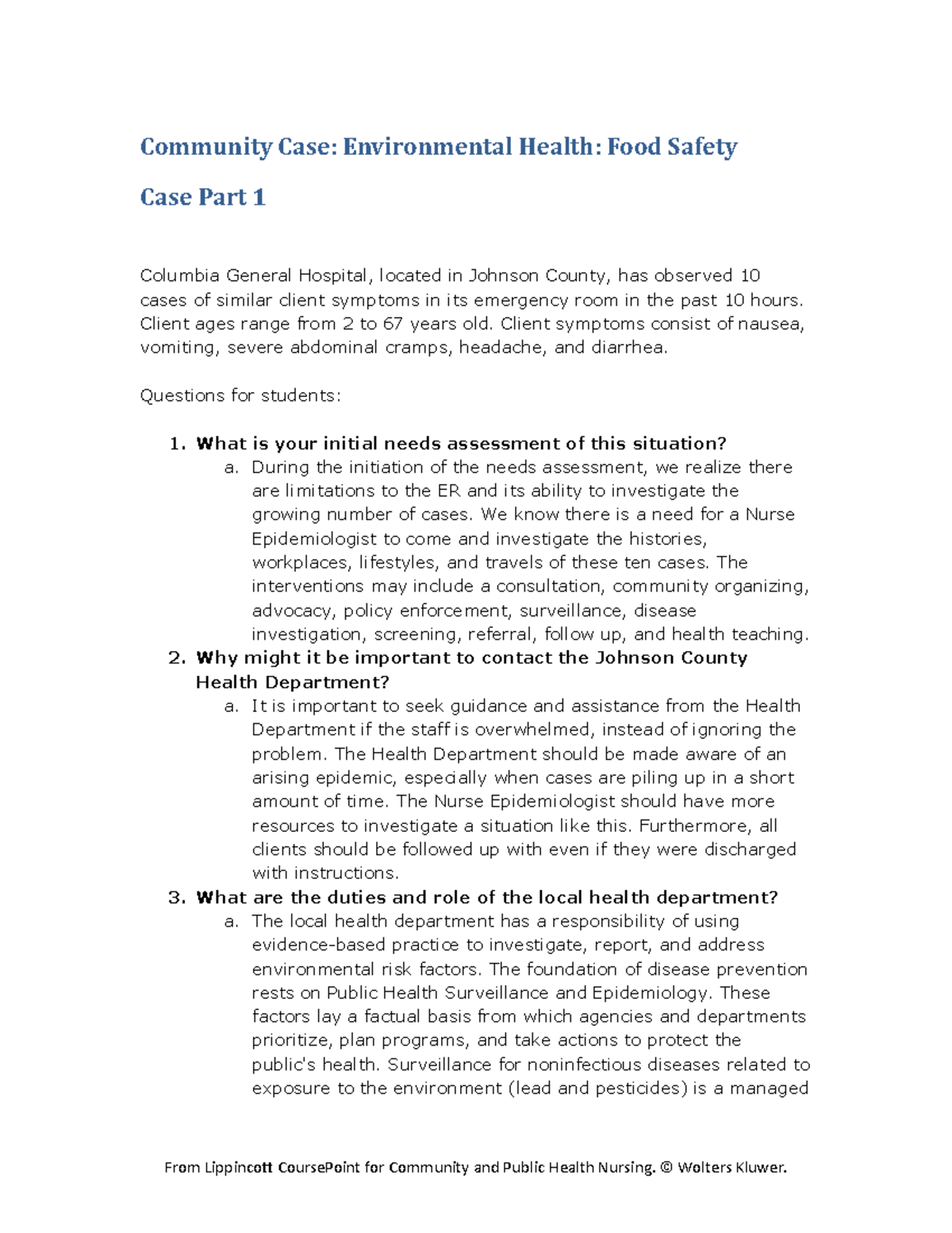 Community Env Health Food Case1 - Community Case: Environmental Health ...
