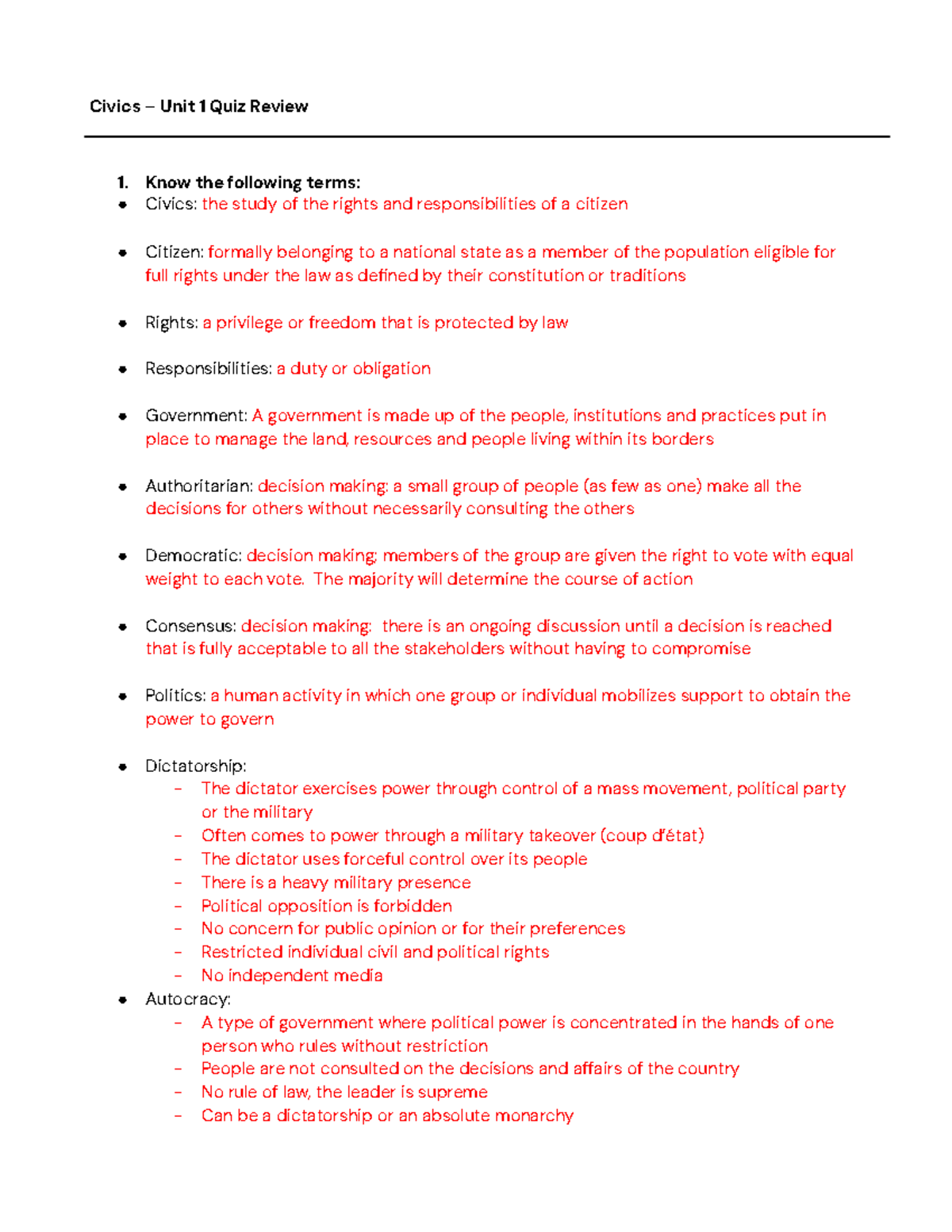 Civics%20unit%201%20quiz%20review - Civics – Unit 1 Quiz Review 1. Know ...