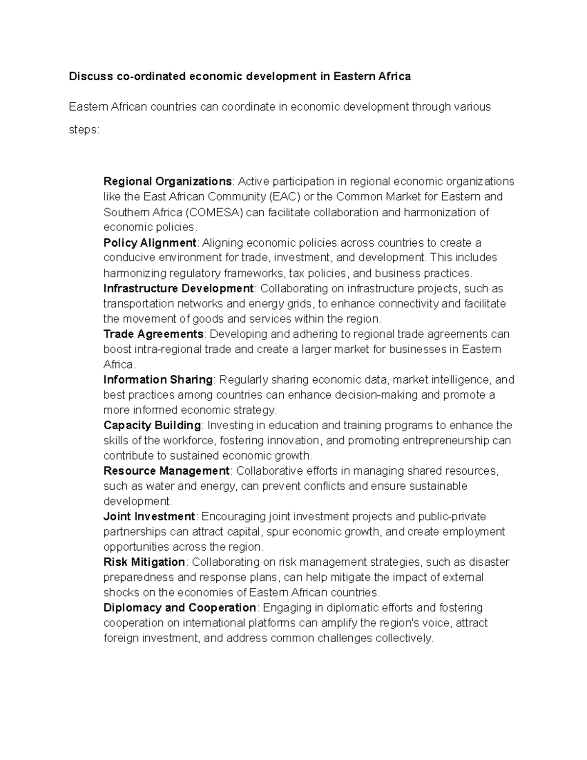 Geog - notes - Discuss co-ordinated economic development in Eastern ...
