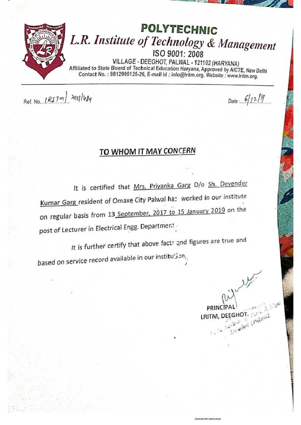 Lr clg experience letter 11zon - B.tech - Studocu