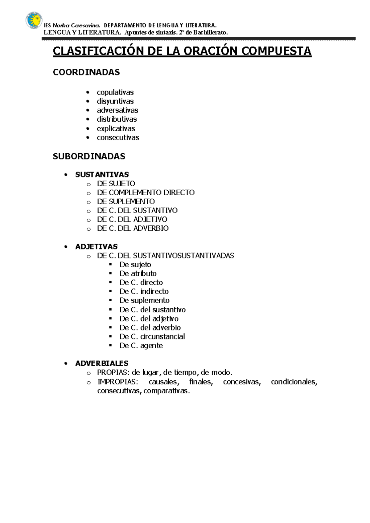 2c2ba de bachillerato apuntes de sintaxis - - Studocu