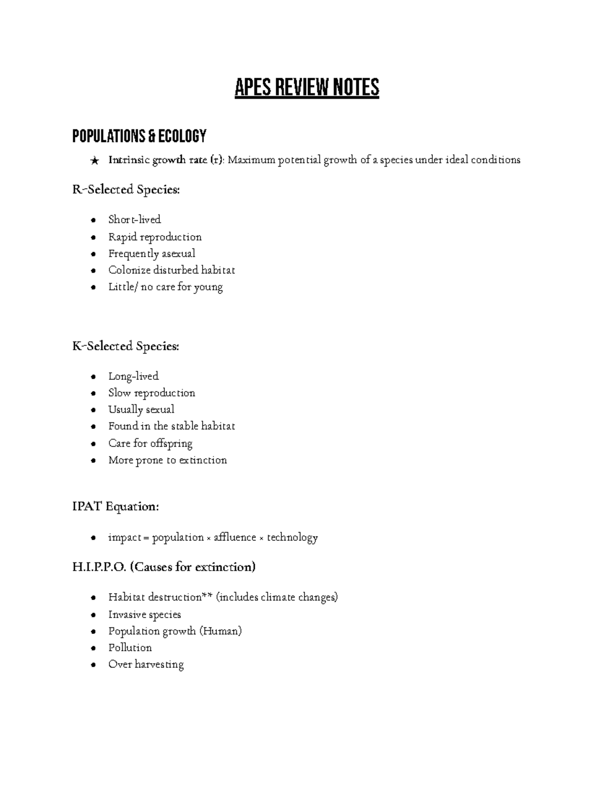 APES Review Notes - additional topics to look over - APES Review Notes ...