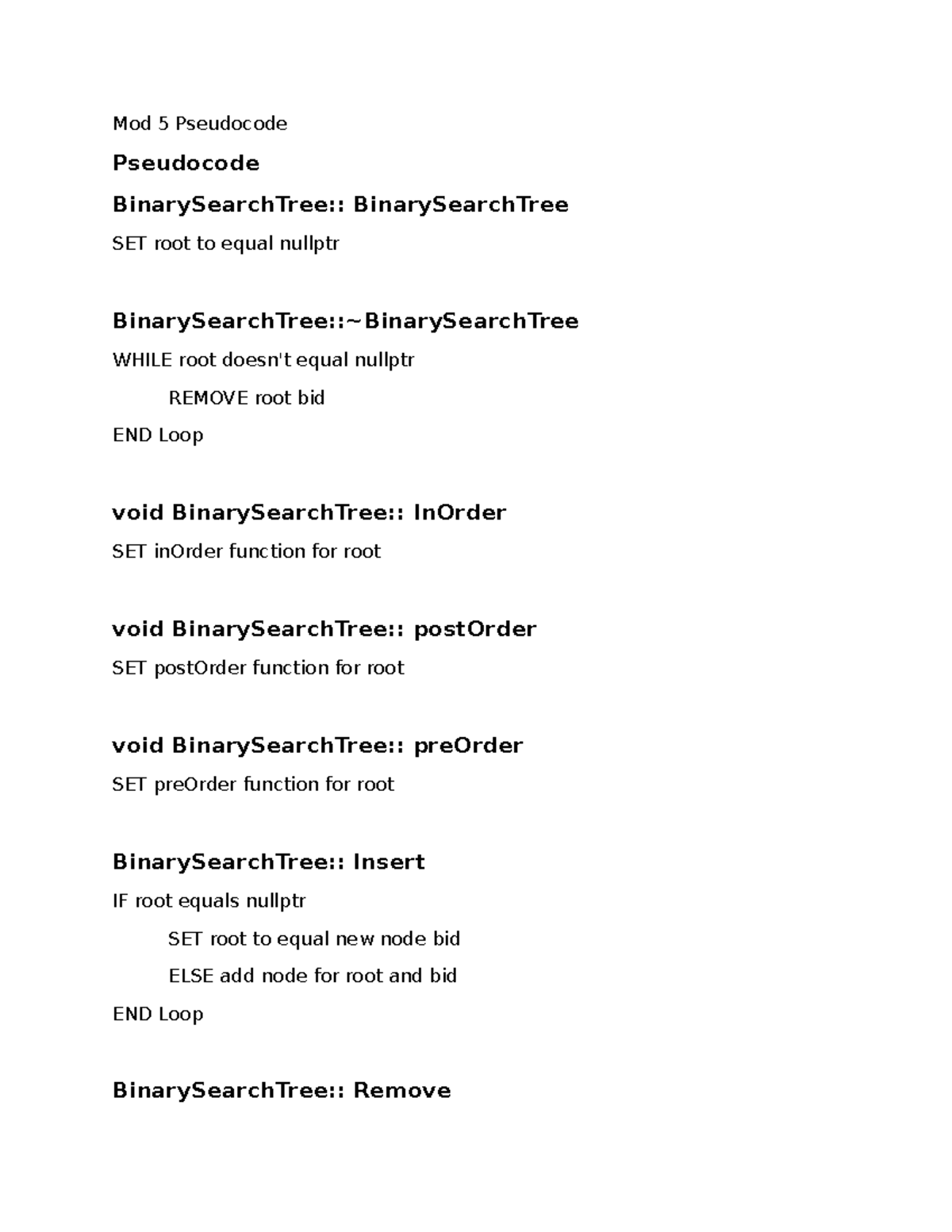 Mod 5 Pseudocode Mod 5 Pseudocode Pseudocode Binarysearchtree 6234