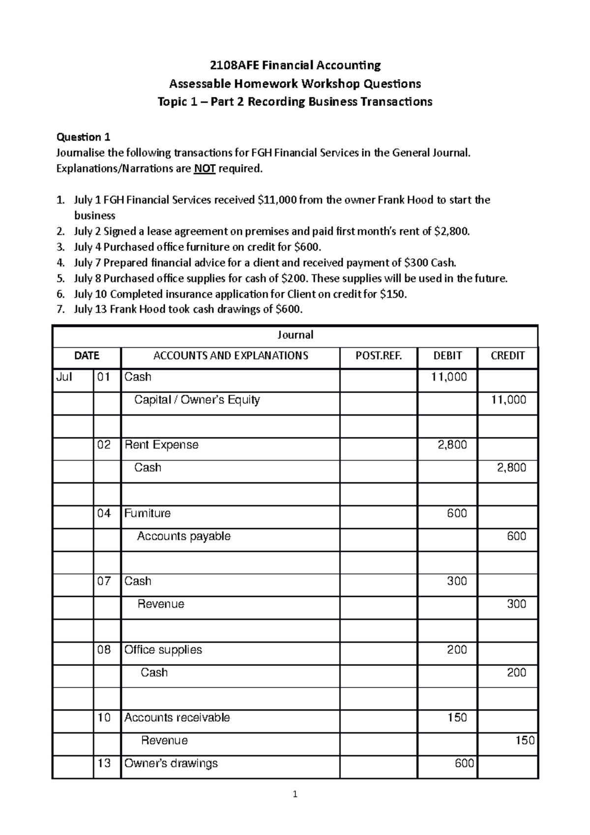 2108AFE Topic 1 - Part 2 Homework - 2108AFE Financial Accounting ...