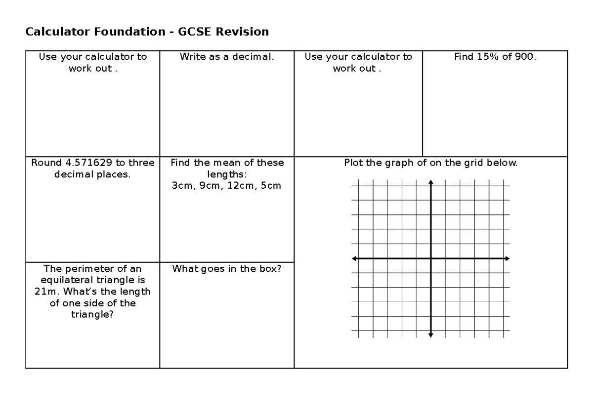 Calculator-Foundation - Calculator Foundation - GCSE Revision Use your ...
