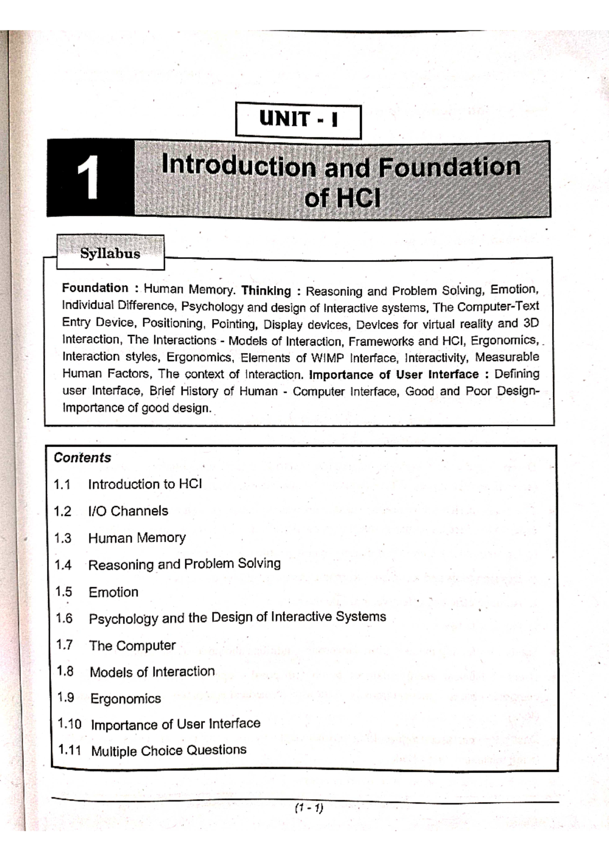 HCI UNIT(1-2) Cleared - Decode Uploaded Unit 1&2 - UNIT I 1 Introduction and Foundation of HCI ...
