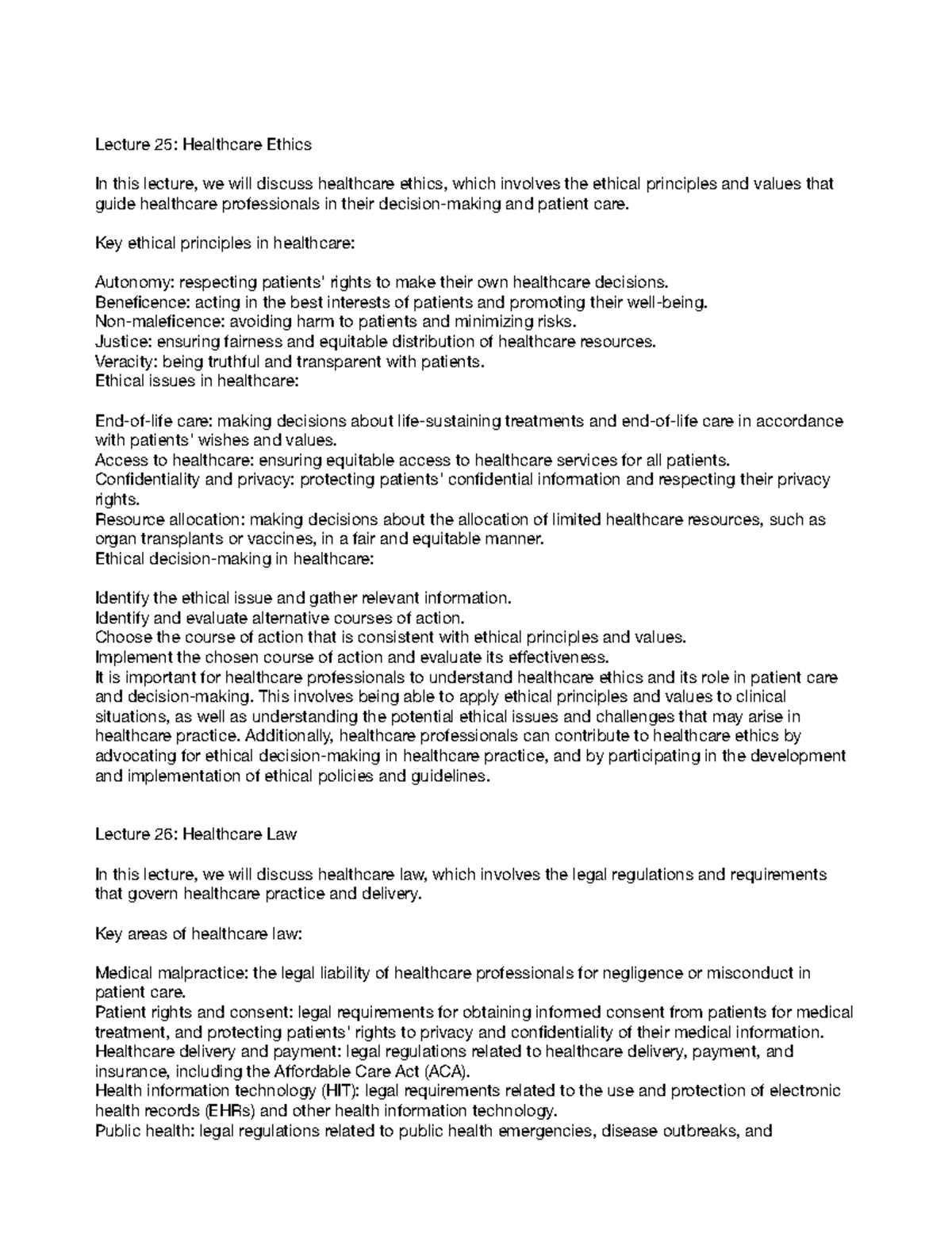 Medical Terminology 12 - Lecture 25: Healthcare Ethics In this lecture ...