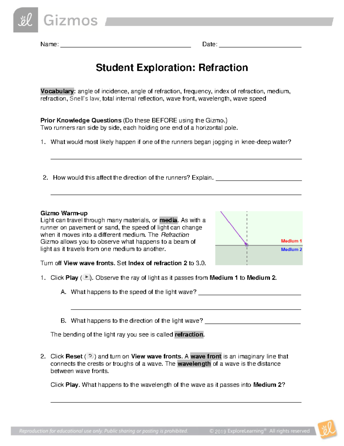 Refraction Assignment Year 1 Practice Piece - Name