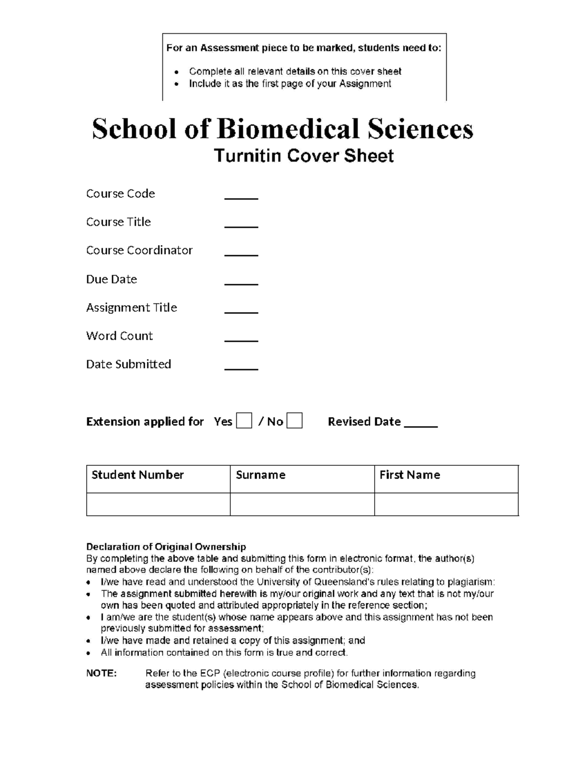 Individual e Coversheet Template - BIOM2011 - Course Code Course Title ...