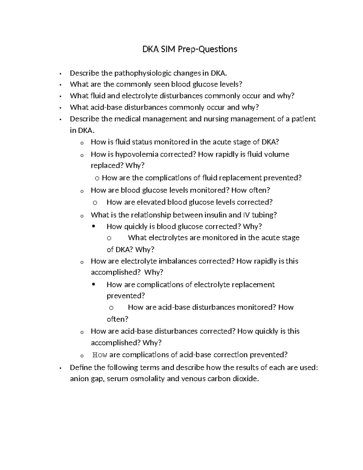 DKA SIM Prep - DKA Prep Question - DKA SIM Prep-Questions • Describe ...
