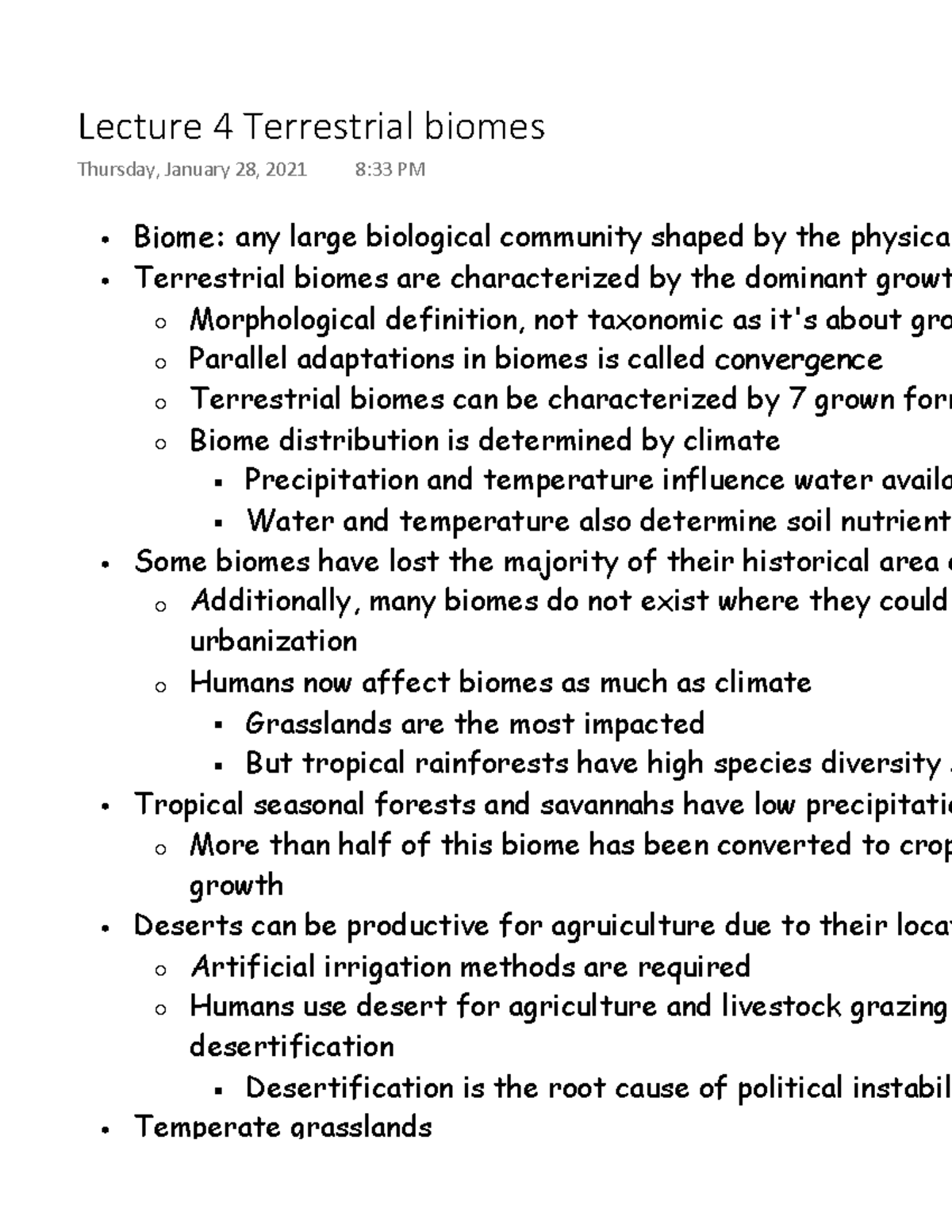 Lecture 4 Terrestrial biomes - Biome: any large biological community ...